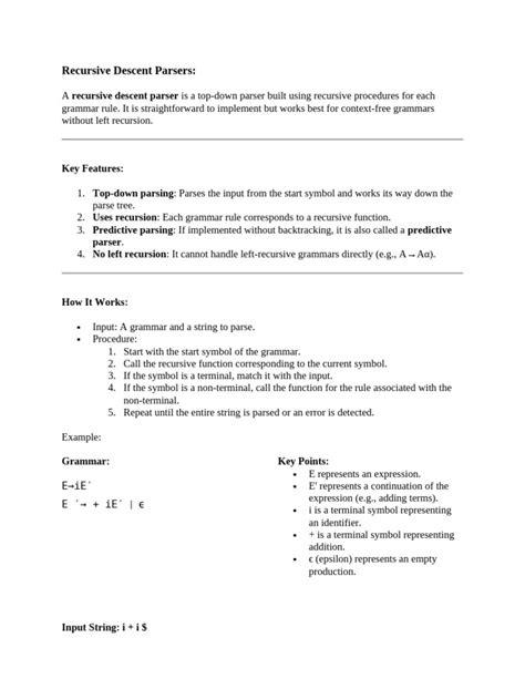 Recursive Descent Parsers Pdf Parsing Software Engineering
