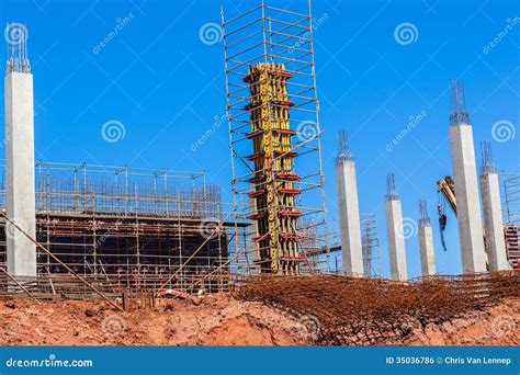 Concrete Columns Are Formed Using Timber And Plywood Formwork