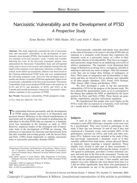 Pdf Narcissistic Vulnerability And The Development Of Ptsd