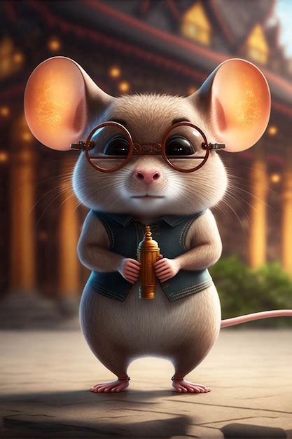 Premium Ai Image Cartoon Mouse Wearing Glasses And Holding A Bottle Generative Ai