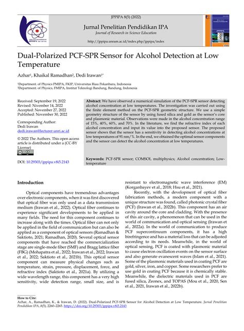 Pdf Dual Polarized Pcf Spr Sensor For Alcohol Detection At Low Temperature