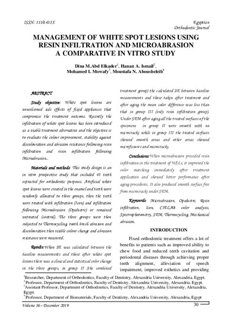 Management Of White Spot Lesions Using Resin Infiltration And Microabrasion A Comparative In