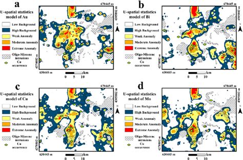 Spatial Distribution Maps Of Geochemical Populations Of A Au B Bi