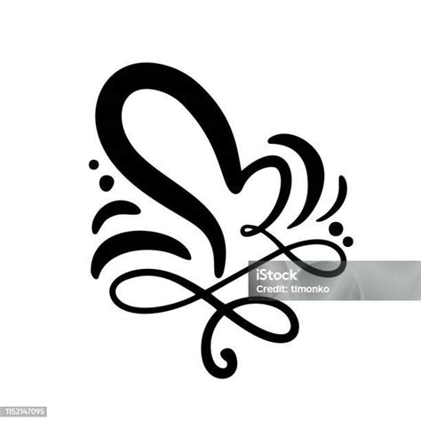 낭만적 인 서 예 벡터 심장 사랑 기호입니다 손으로 그린 발렌타인 데이의 아이콘입니다 콘셉트 N 티셔츠 인사말 카드 포스터