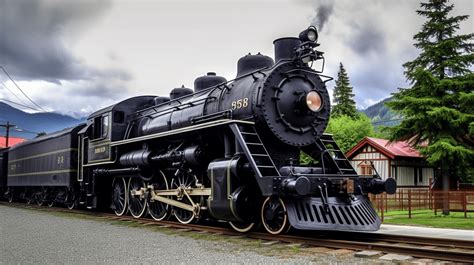트랙 위의 기관차 엔진과 증기 기관차 벽옥역 앞에 보존되어 있는 6015 증기기관차 캐나다 고화질 사진 사진 배경 일러스트