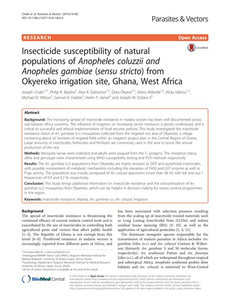 Pdf Insecticide Susceptibility Of Natural Populations Of Anopheles