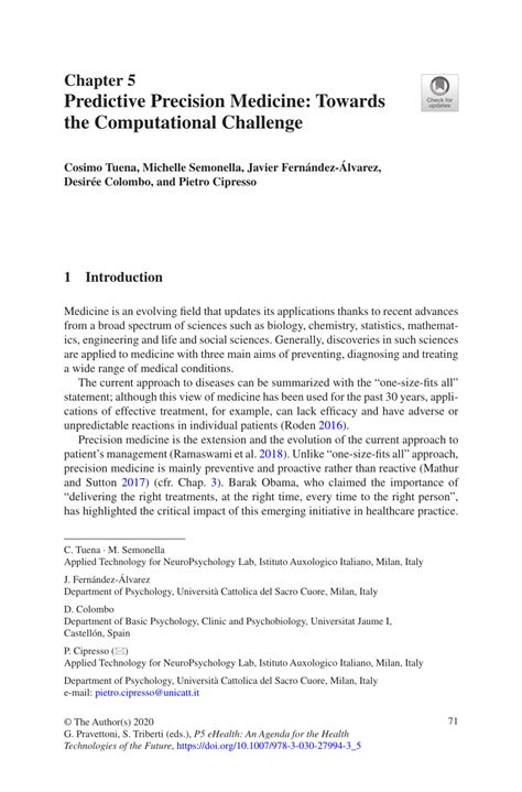 Pdf Predictive Precision Medicine Towards The Computational Challenge