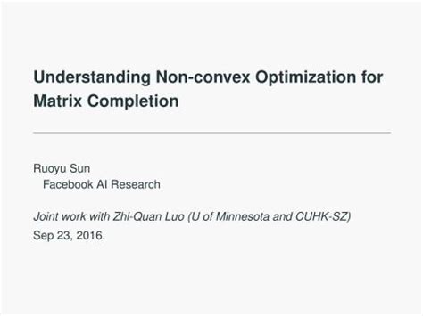 PDF Understanding Non Convex Optimization For Matrix Completionpublish Illinois Edu Frontiers