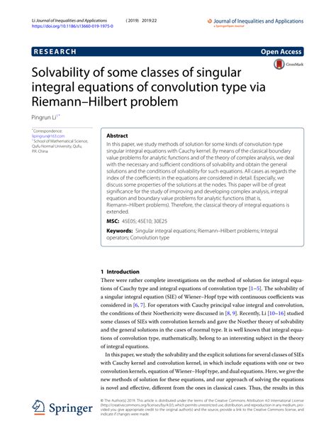 Pdf Solvability Of Some Classes Of Singular Integral Equations Of