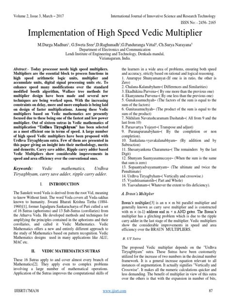 Implementation Of High Speed Vedic Multiplier Pdf Arithmetic Digital Electronics