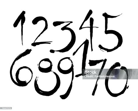 붓글씨 아크릴 또는 잉크 번호의 집합입니다 당신의 디자인에 대 한 Abc 흰색 배경에 글자 브러쉬 검은색에 대한 스톡 벡터 아트 및 기타 이미지 Istock