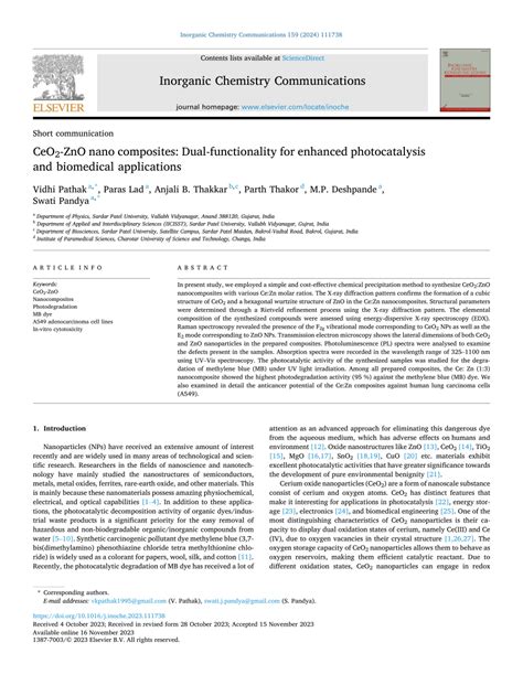 Pdf Ceo2 Zno Nano Composites Dual Functionality For Enhanced Photocatalysis And Biomedical