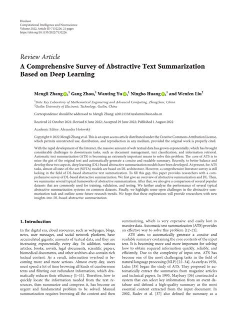 Pdf A Comprehensive Survey Of Abstractive Text Summarization Based On Deep Learning