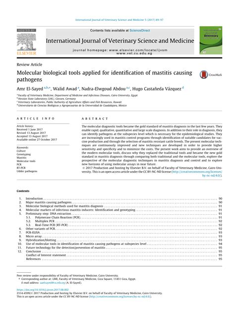 Pdf Molecular Biological Tools Applied For Identification Of Mastitis Causing Pathogens