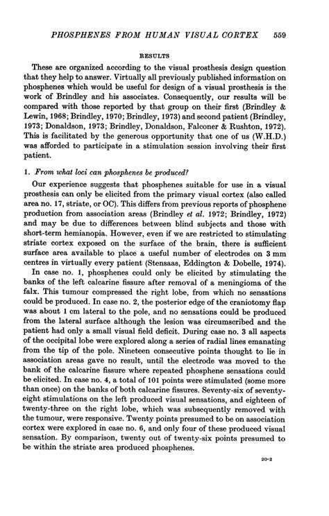 Phosphenes Produced By Electrical Stimulation Of Human Occipital Cortex And Their Application