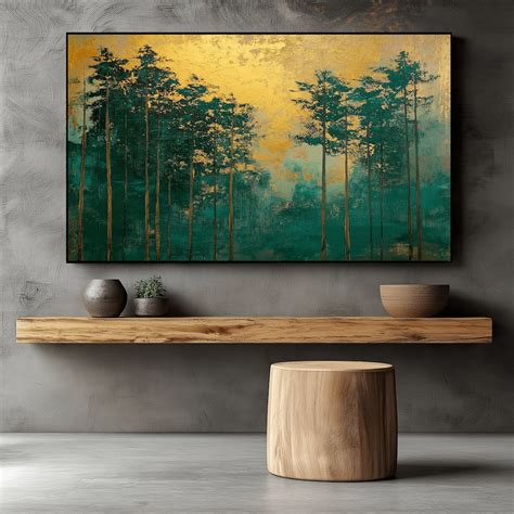 Abstract Forest Art Green And Gold Landscape Framed Poster Etsy