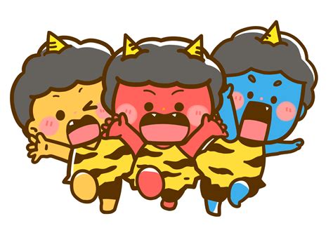 節分のかわいい鬼のイラスト（赤鬼・黄色鬼・青鬼）｜イラストレーター・マンガ家 フタバ 【冬・季節・行事・節分】