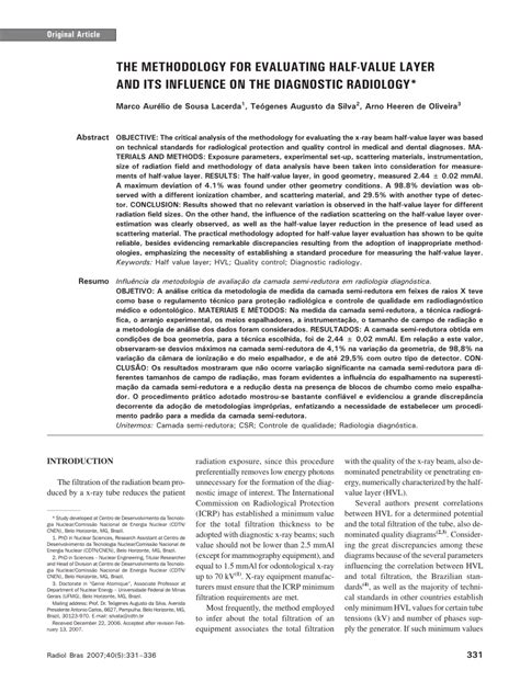 Pdf The Methodology For Evaluating Half Value Layer And Its Influence