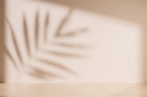 제품 발표를 위한 추상적인 크림 색깔 구성에 있는 연단 제품 프레젠테이션을 위한 최소한의 미용 배경 베이지색 석고 벽에 야자수 그림자 3d 렌더링 0명에 대한 스톡 사진 및