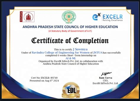 J Sowmya On Linkedin I Completed Excelr Internshipai Ml