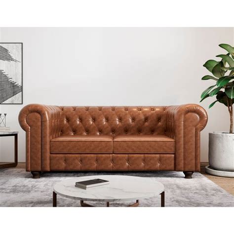 Sofá 2 Lugares Couro Sintético Chesterfield Jared Yescasa Marrom Leroy Merlin
