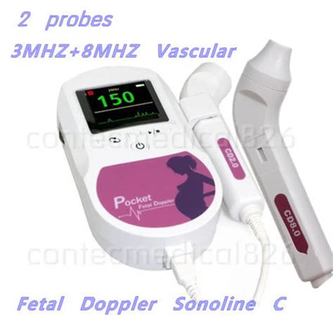 3MHz+8MHz Probes Contec SONOLINE C Pocket Fetal Doppler Prenatal Baby ...