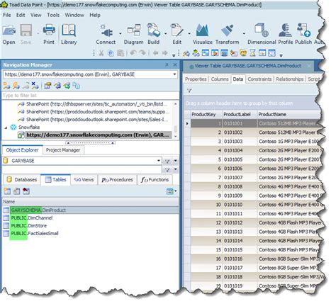Snowflake Schemas In Object Explorer Toad Data Point And Toad Intelligence Central Toad World