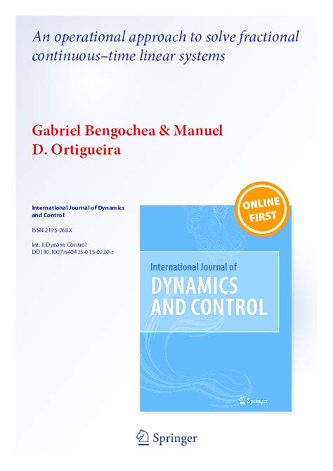 International Journal Of Dynamics And Control An Operational Approach To Solve Fractional