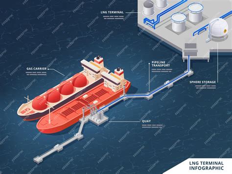 Free Vector Lng Terminal Isometric Infographics With Gas Carrier Quay Pipelines Sphere Storage