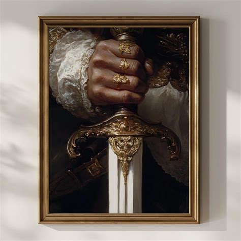 Royal Knight Sword Art Medieval Warrior Print Regal Gold Hilt
