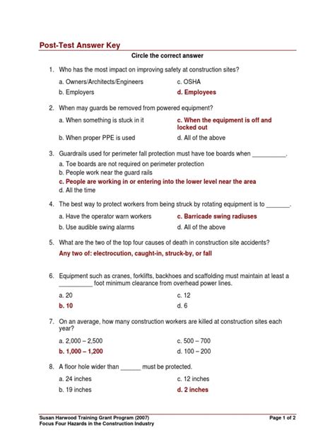 Post Test Answer Key D Employees Download Free Pdf Prevention