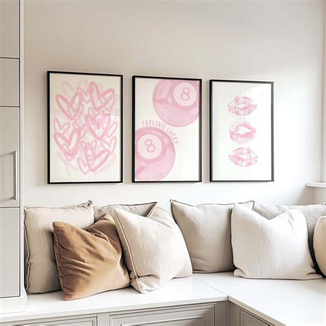 Pink Dorm Room Prints Set Of 3 Light Pink Trendy Wall Art Girly