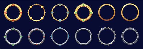 Game Round Interface Frames Cartoon Ui Circle Game Asset Items Empty Golden Medieval Silver