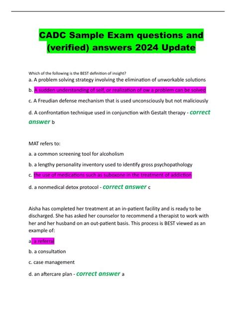CADC Sample Exam Questions And Verified Answers Update CADC Sample Exa Questins And