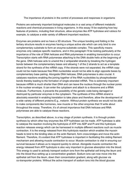 2525 A Level Biology Essay The Importance Of Proteins In The Control Of Processes And