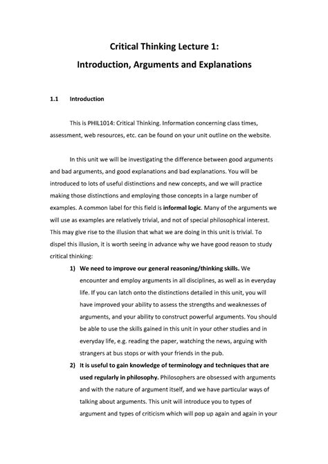 Critical Thinking Lecture Critical Thinking Lecture Introduction Arguments And