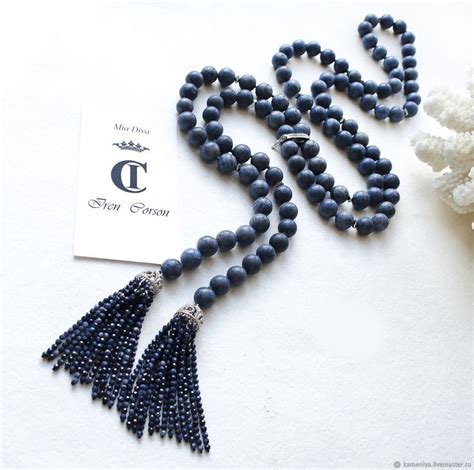 Колье бусы ручной работы Заказать Колье с кисточками Лариат Голубой коралл и сапфир Ирина