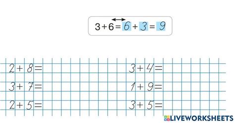 Переставний закон додавання Online Exercise For Live Worksheets