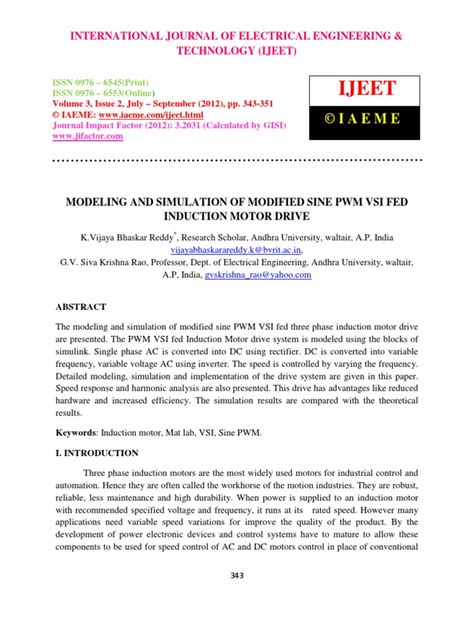 Modeling And Simulation Of Modified Sine Pwm Vsi Fed Induction Motor Drive Pdf Power