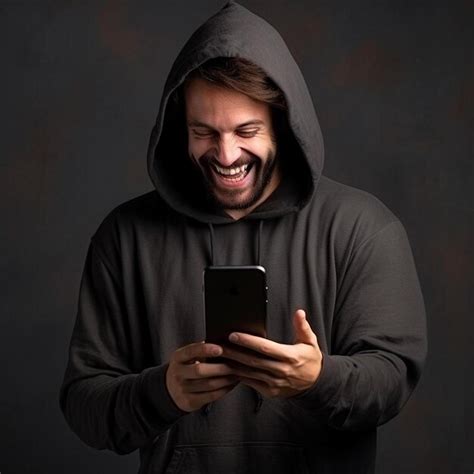 Premium Photo Happy Smiling Hacker Man Using Mobile Smartphone Doing Telecommunications Fraud