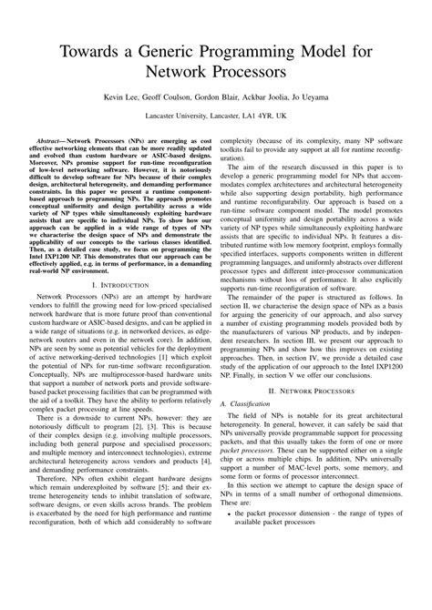 Pdf Towards A Generic Programming Model For Network Processors
