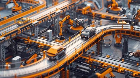 Abstract Concept 3d Automated Robot Arm Assembly Line Manufacturing