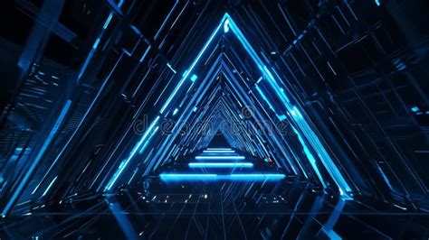 Triangular Shaped Blue Tunnel Background Glowing Neon Room Generative Ai Stock Footage Video