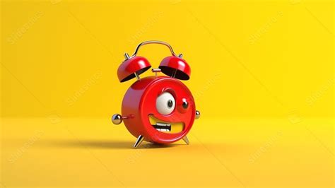 Yellow With 3d Rendered Character Mascot Of Alarm Clock And Green Traffic Light Powerpoint