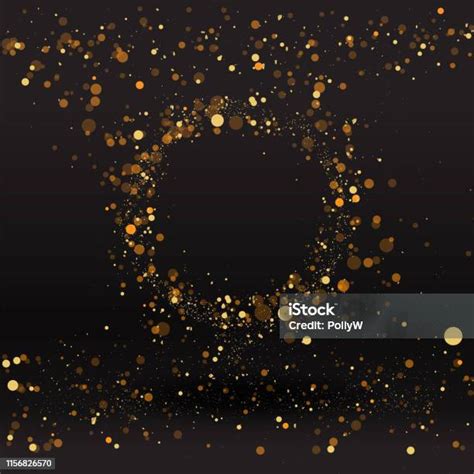 럭셔리 골든 스파클 배경 반짝이 테두리 서클 프레임 블랙 및 골든 벡터 발광 먼지 0명에 대한 스톡 벡터 아트 및 기타 이미지