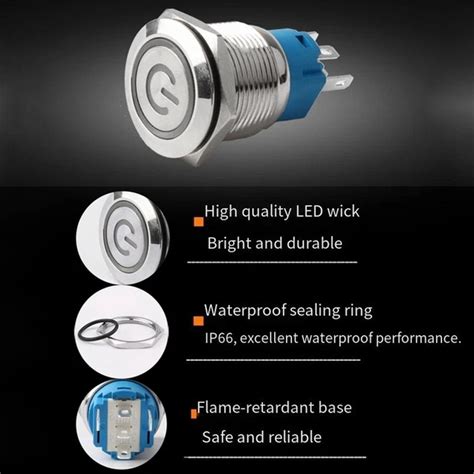 COMPACT MM POWER LED Push Button Switch Vandal Proof Self Reset V PicClick UK