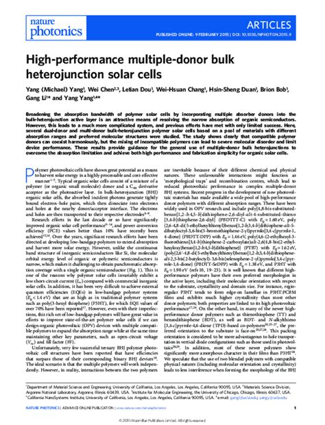 Pdf High Performance Multiple Donor Bulk Heterojunction Solar Cells