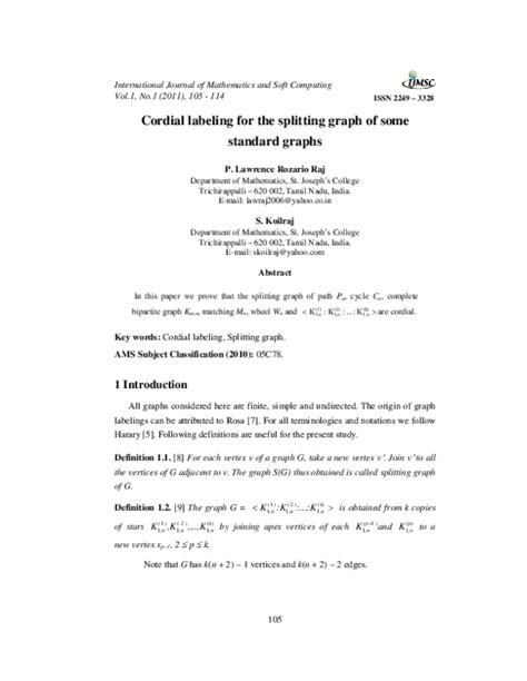 Pdf Cordial Labeling For The Splitting Graph Of Some Standard Graphs