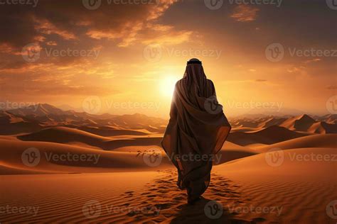 Ai Generated Arabian People Walking In The Desert At Sunset 35912139