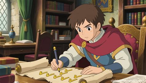 Anime Medieval Scholar In Ceremonial Robe Receiving A Diploma Scroll In